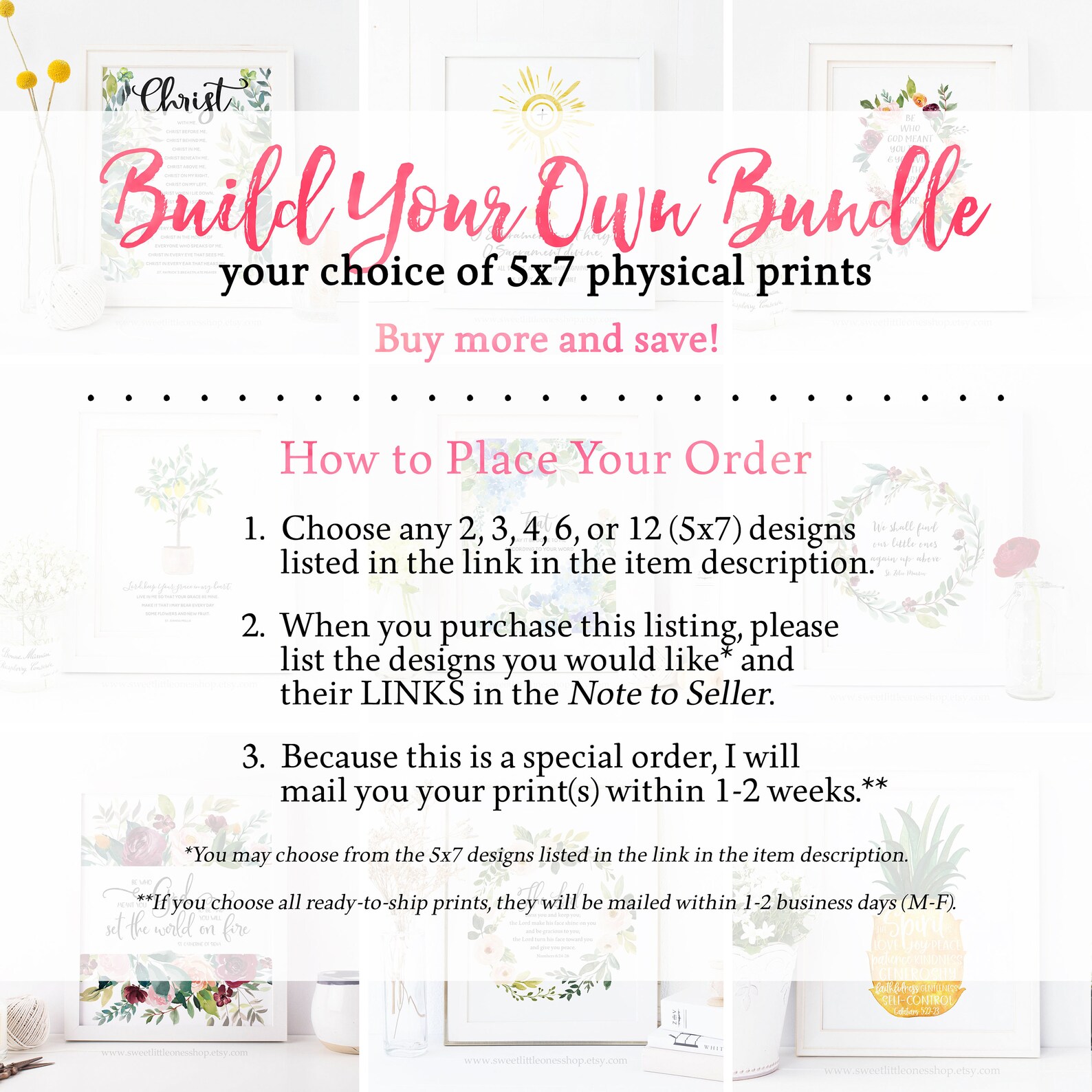 5x7 Build Your Own Bundle Wall Print Set Choose Your Prints | Etsy