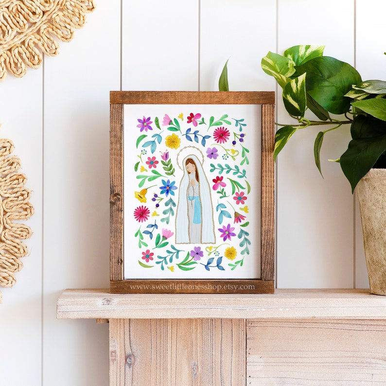 Floral Our Lady of Lourdes Printable Wall Art Our Lady of | Etsy