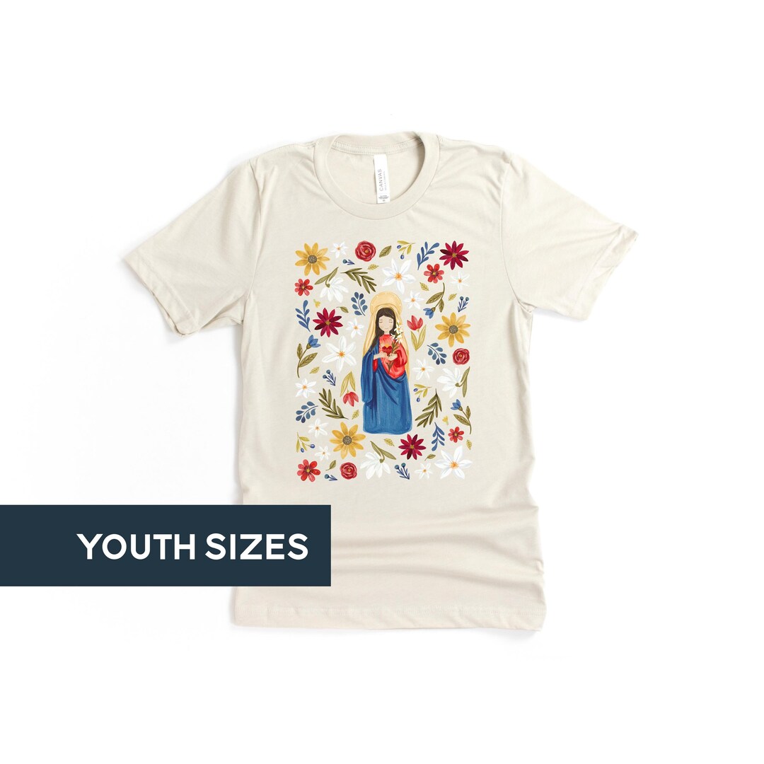 YOUTH Immaculate Heart of Mary Floral Catholic Girls T-shirt Our Lady ...