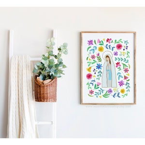 Floral Our Lady of Lourdes Printable Wall Art Our Lady of Lourdes ...