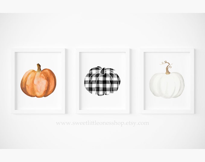 Set of 3 Pumpkins Printables Watercolor Pumpkins Prints Fall Decor Fall ...