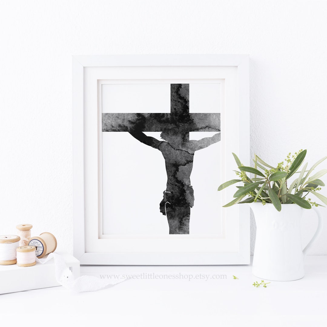 Black Watercolor Crucifix Printable Wall Art Catholic Home Decor ...