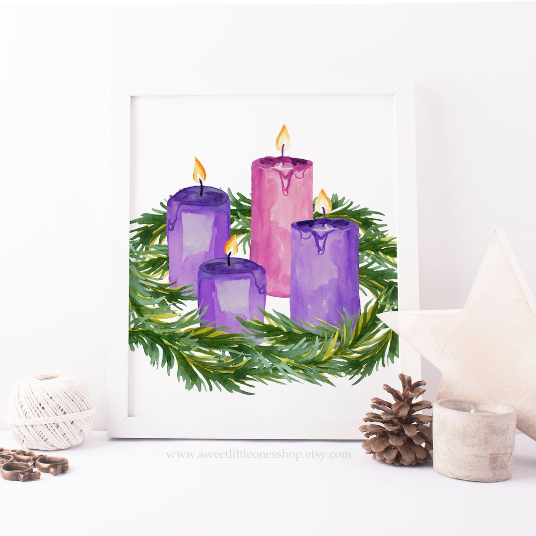 Watercolor Advent Wreath Printable Wall Art Catholic Advent Print ...