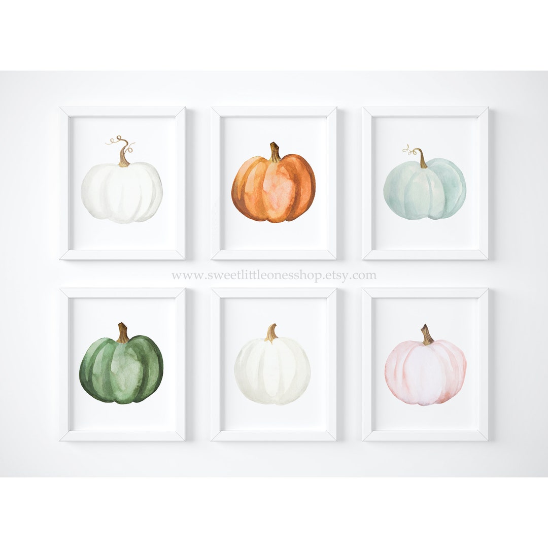 6 Pumpkins Printable Set Watercolor Pumpkins Prints Fall Decor Fall ...