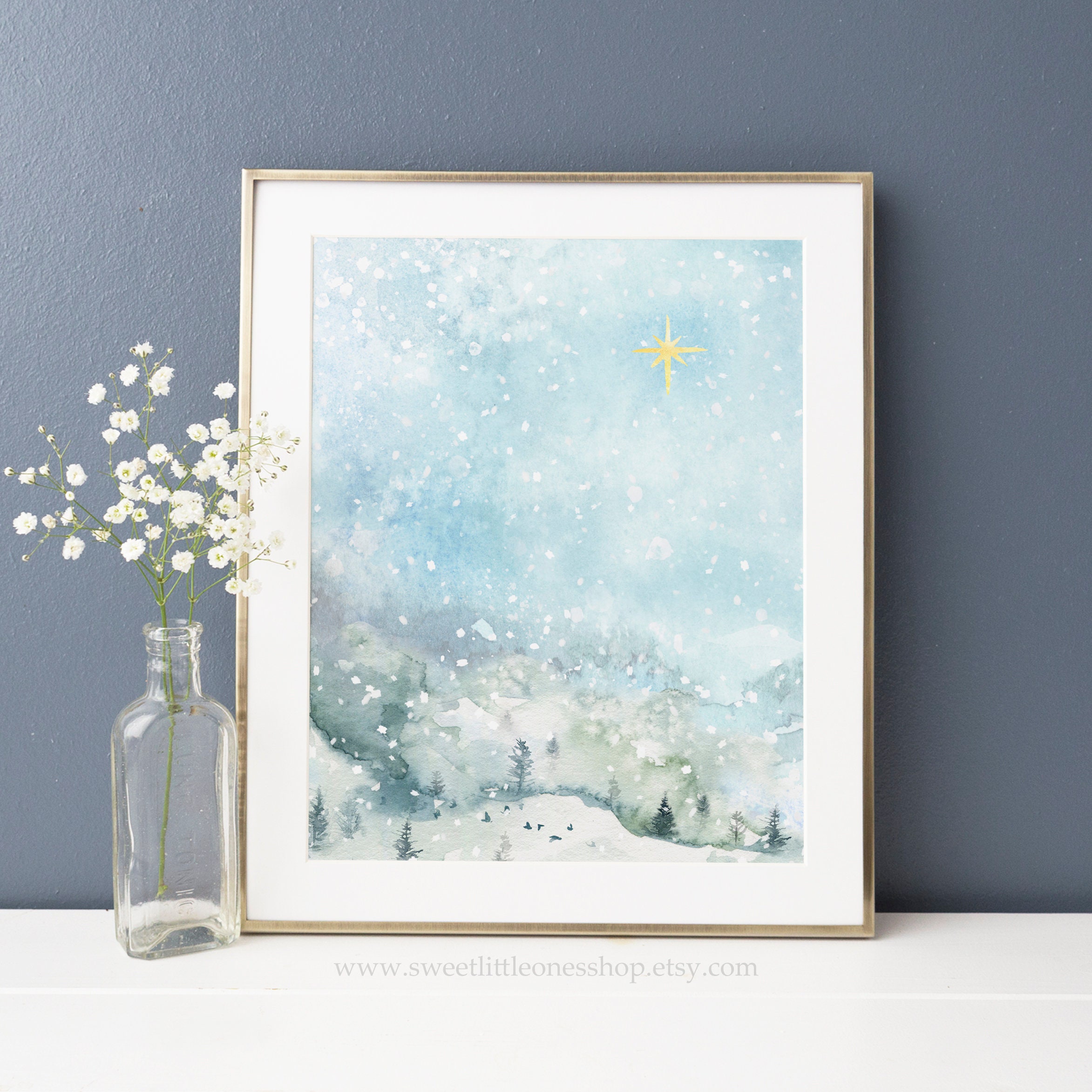 Snowy Christmas Night Printable Wall Art Christmas Print Christmas Star ...