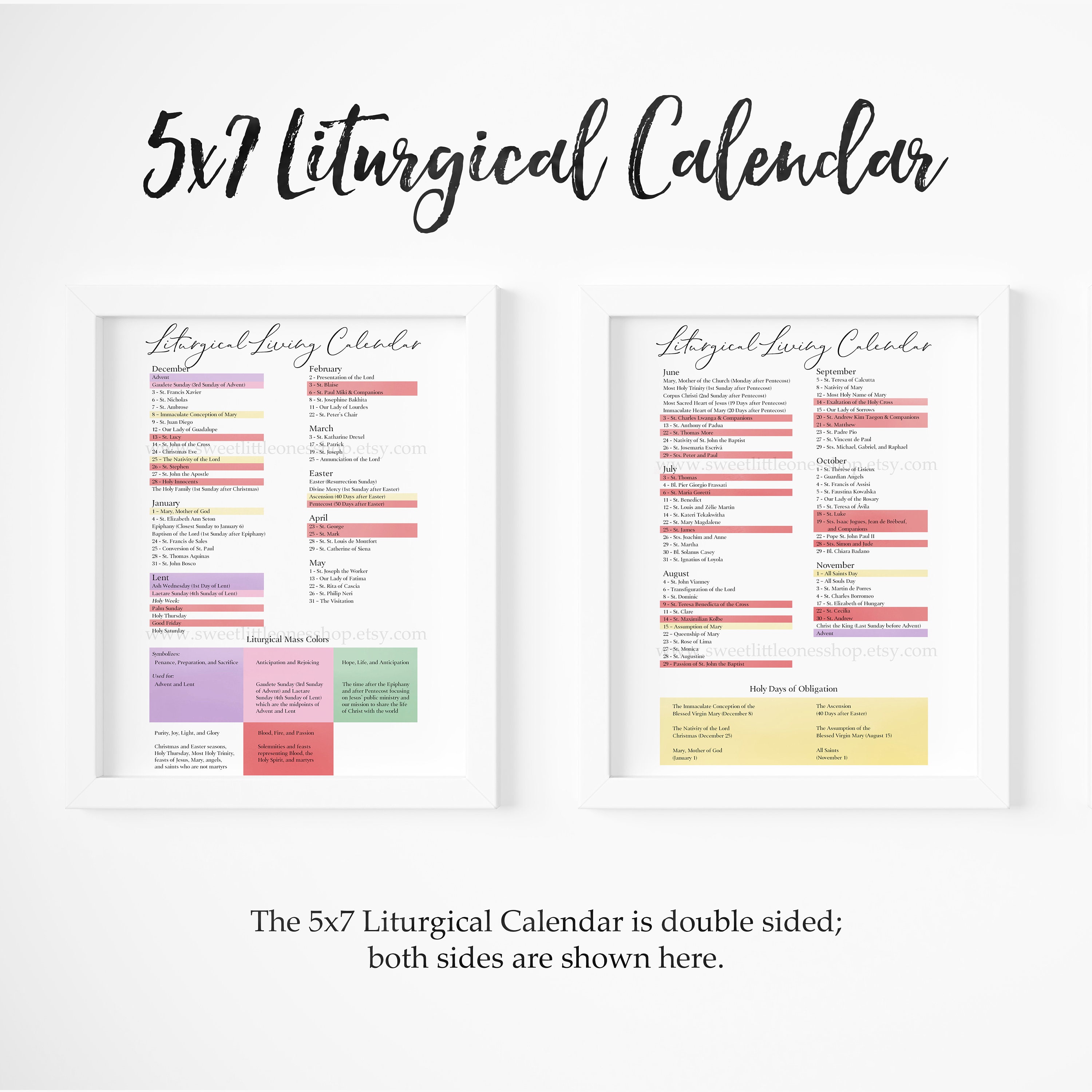 5x7 8x10 Catholic Liturgical Living Calendar Catholic - Etsy