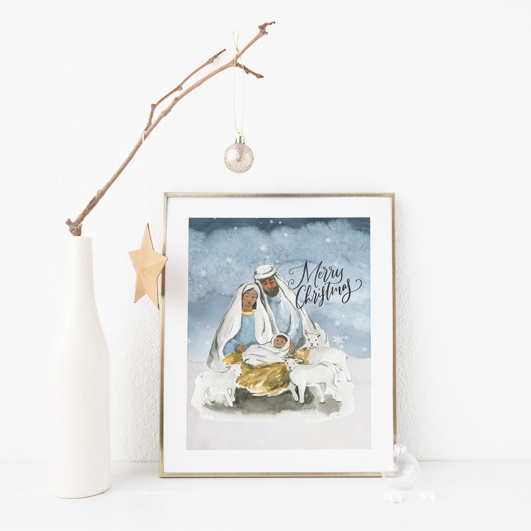 Snowy Nativity Scene Printable Art Merry Christmas Print Nativity Print ...