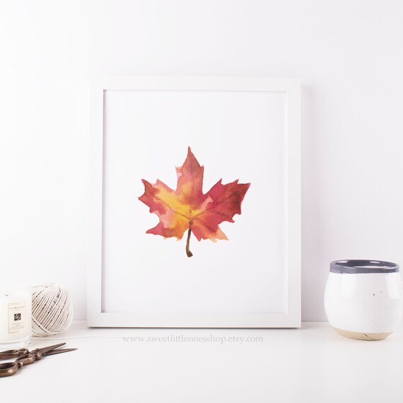 Watercolor Red Fall Leaf Printable Wall Art Fall Leaves | Etsy