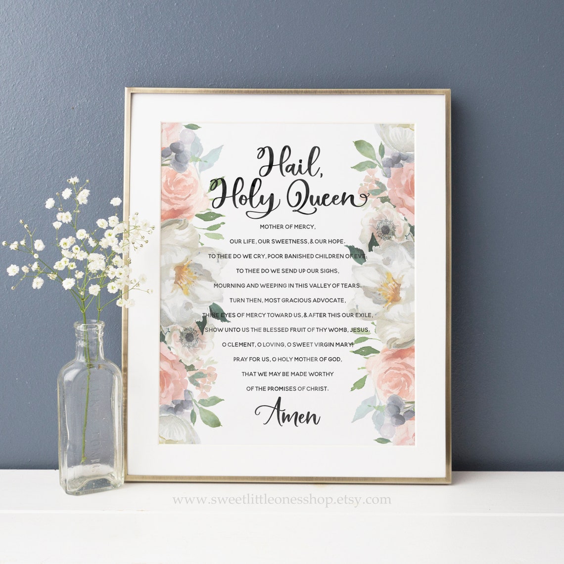 Hail Holy Queen Prayer Printable Wall Art Catholic Prayer Print Hail ...