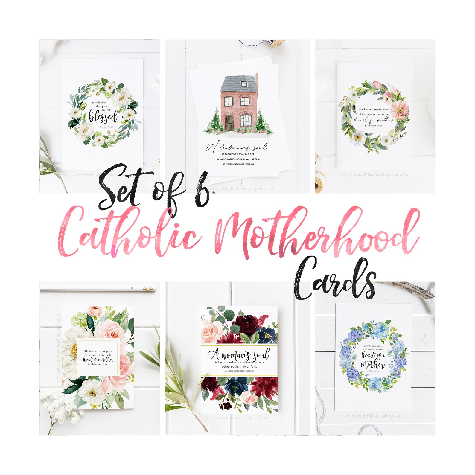 A6 Set of 6 or 12 Catholic Motherhood Cards Mother's Day Cards New Mom ...
