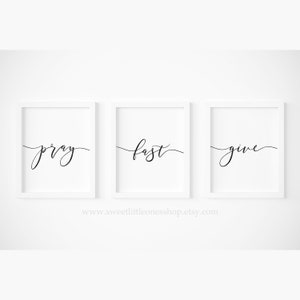 Set of 3 Pray Fast Give Printable Wall Art Set Catholic Lent Prints ...
