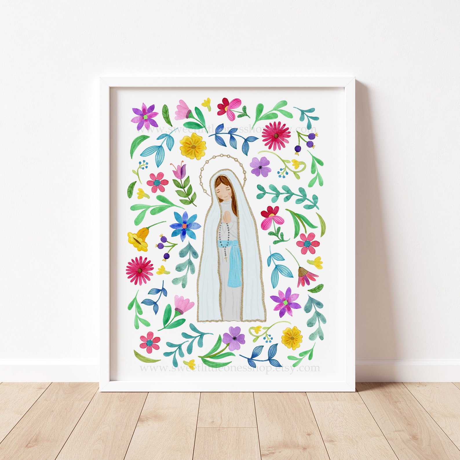 Floral Our Lady of Lourdes Printable Wall Art Our Lady of Lourdes ...