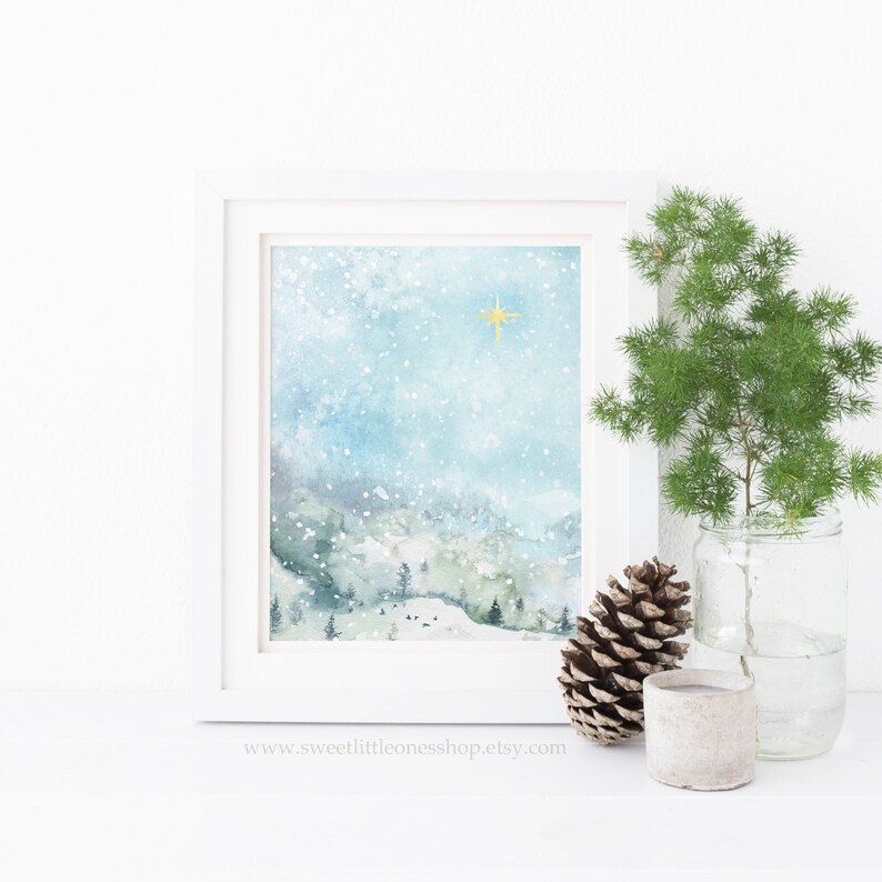 8x10 Snowy Christmas Night Print Wall Art Christmas Print Christmas ...