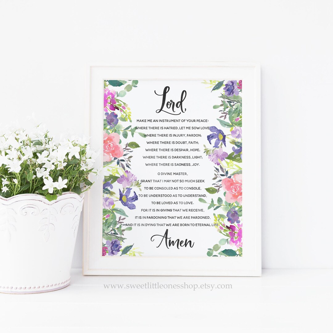 8x10, 5x7 St Francis Peace Prayer Print Make Me an Instrument of Your ...