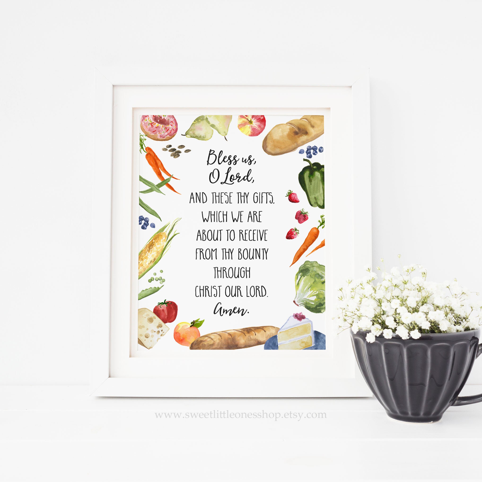Grace Before Meals Bless Us O Lord Prayer Printable Wall Art Watercolor ...