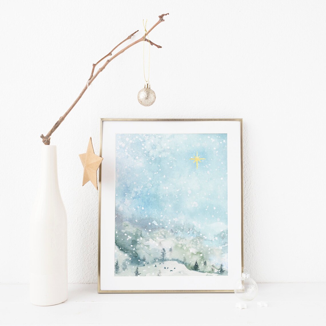 Snowy Christmas Night Printable Wall Art Christmas Print Christmas Star ...