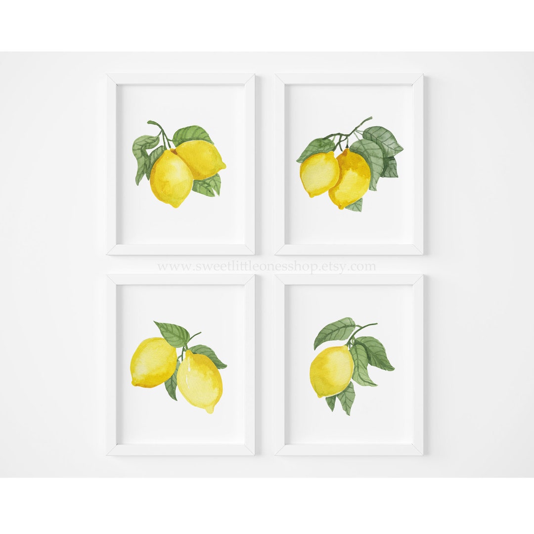 Set of 4 Watercolor Lemons Kitchen Printable Art Watercolor Lemon ...