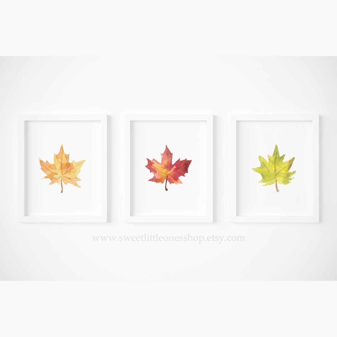 Set of 3 Fall Leaves Printable Wall Art Watercolor Fall Leaves Prints ...