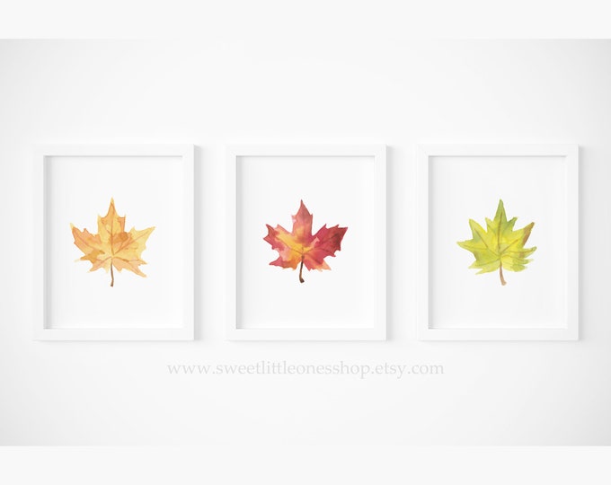 Set of 3 Fall Leaves Printable Wall Art Watercolor Fall Leaves Prints ...