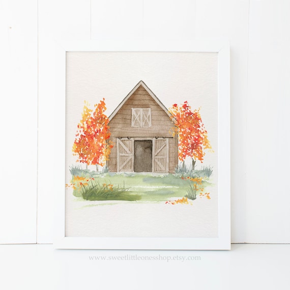 Barn in the Fall Printable Wall Art Watercolor Farm Print Fall - Etsy