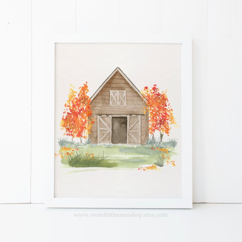 Barn in the Fall Printable Wall Art Watercolor Farm Print Fall Print ...