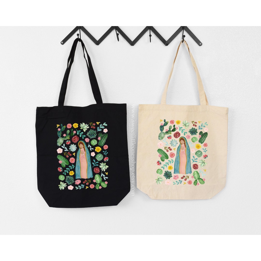 Our Lady of Guadalupe Tote Bag Floral Our Lady Guadalupe Organic Tote ...
