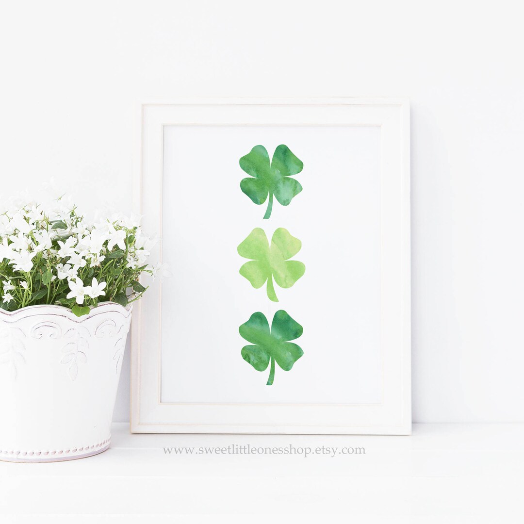 Three Four Leaf Clovers St Patrick's Day Printable Wall Art Green ...