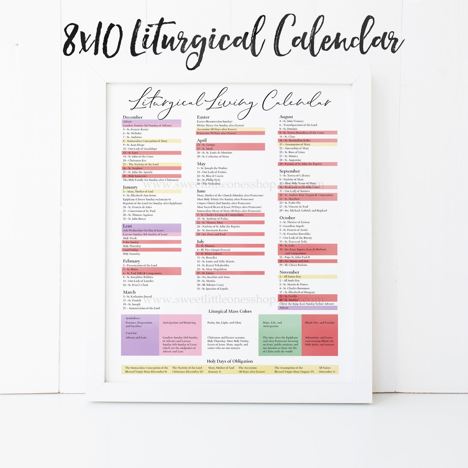 5x7 8x10 Catholic Liturgical Living Calendar Catholic - Etsy