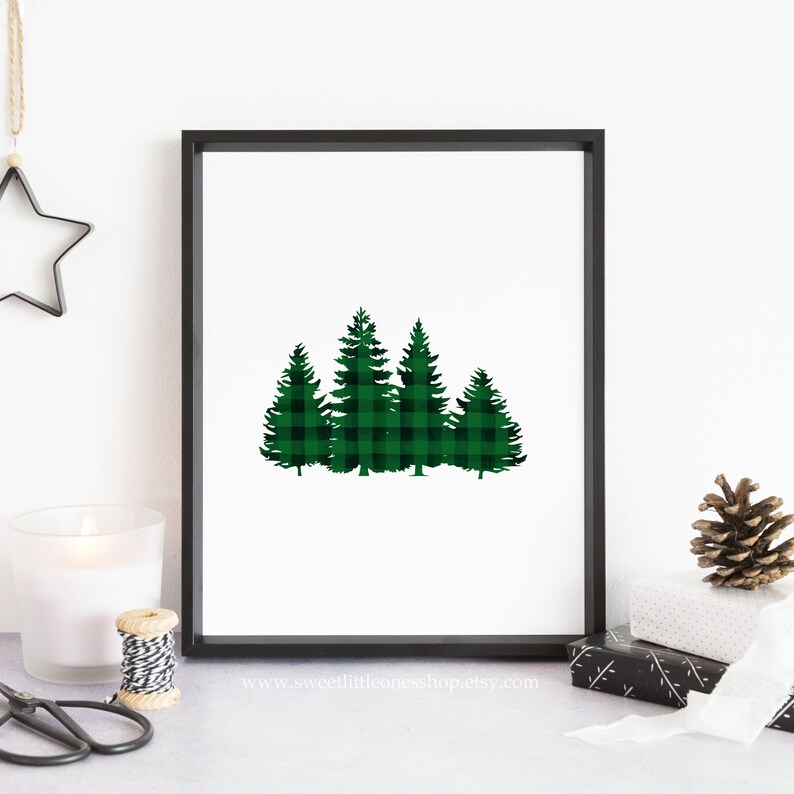 Green Buffalo Plaid Christmas Trees Printable Wall Art Buffalo | Etsy