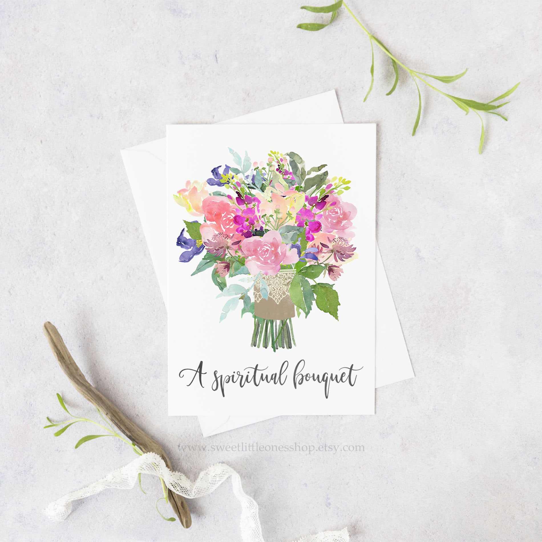 A2 Set of 5 or 10 Spiritual Bouquet Card Floral Praying for | Etsy