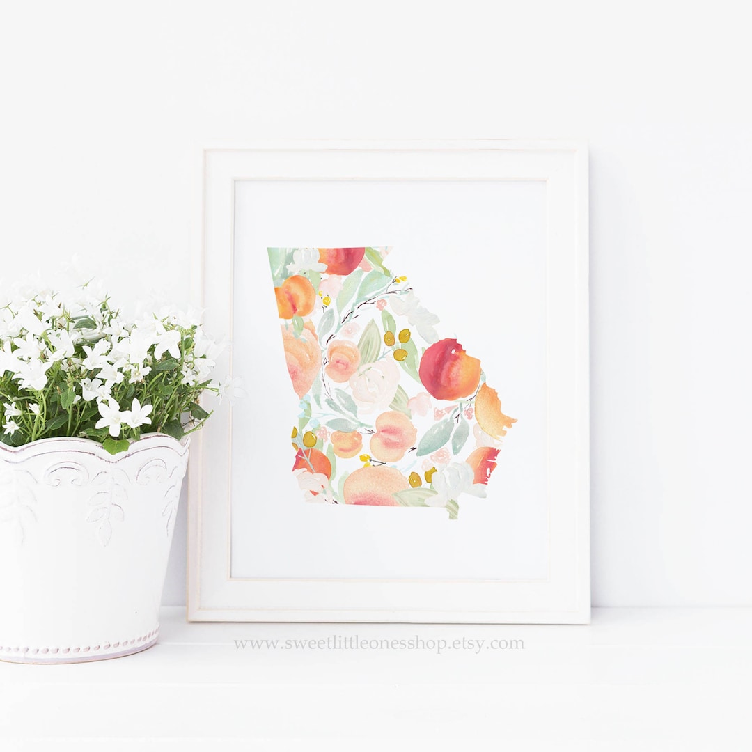 Georgia Peach Printable Wall Art Georgia Print State Print Watercolor ...
