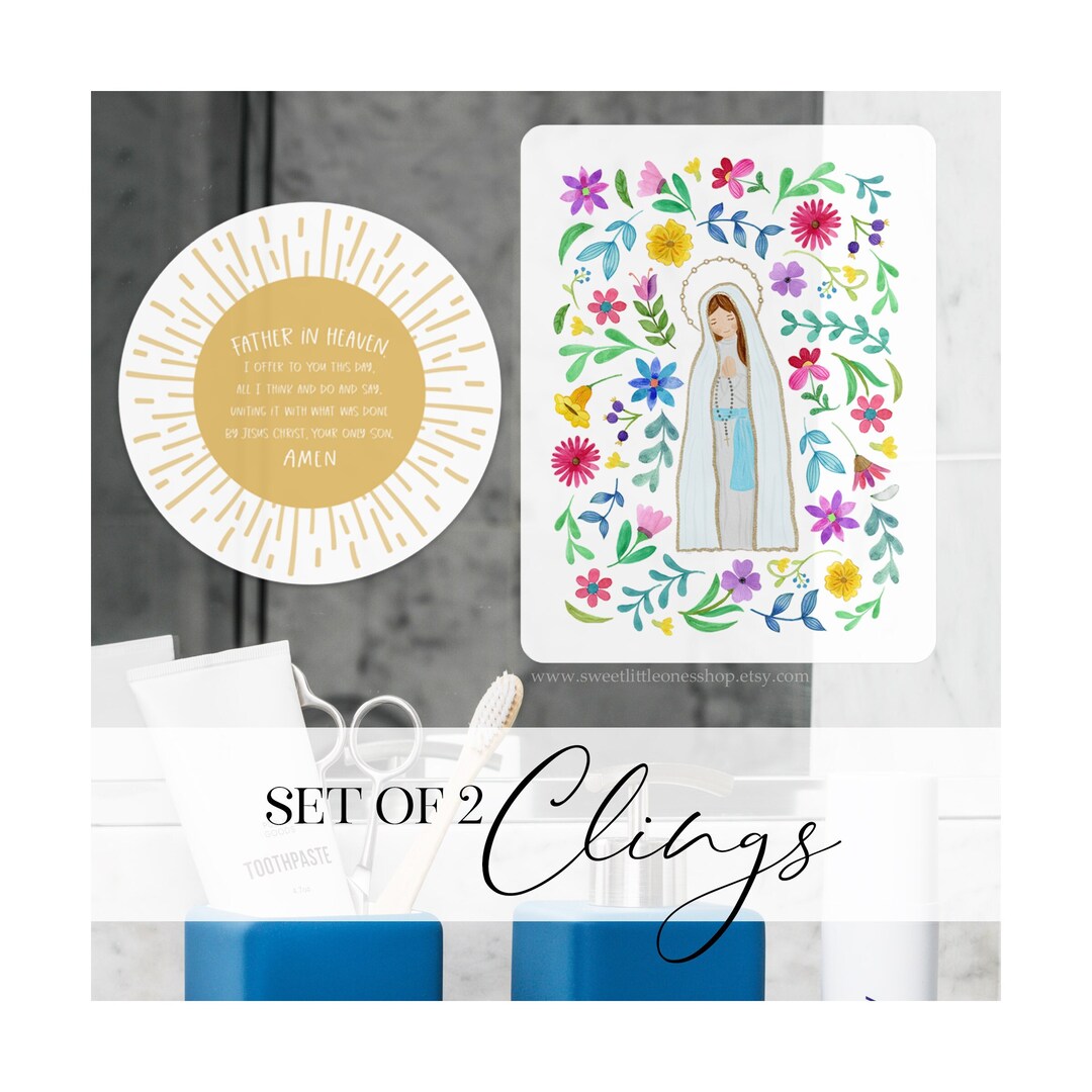 Set of 2 Static Clings Our Lady of Lourdes and / or Sun Kids Morning ...