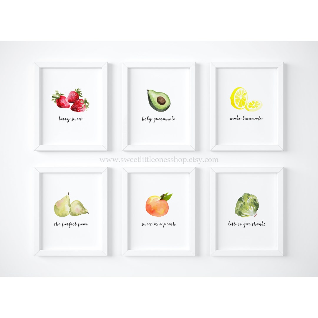 Set of 6 Kitchen Food Prints Watercolor Fruit Vegetable Printable Wall ...