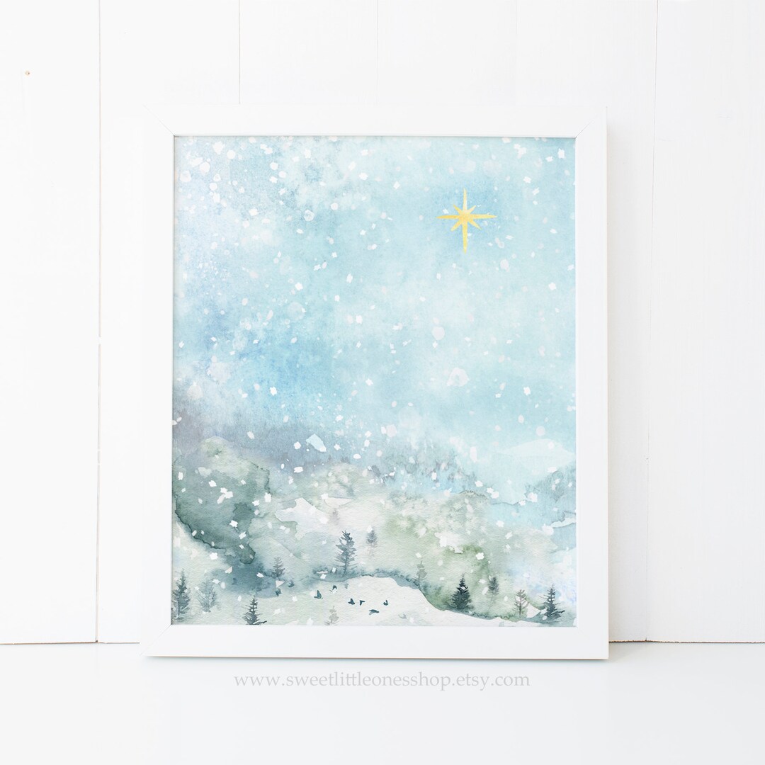 Snowy Christmas Night Printable Wall Art Christmas Print Christmas Star ...