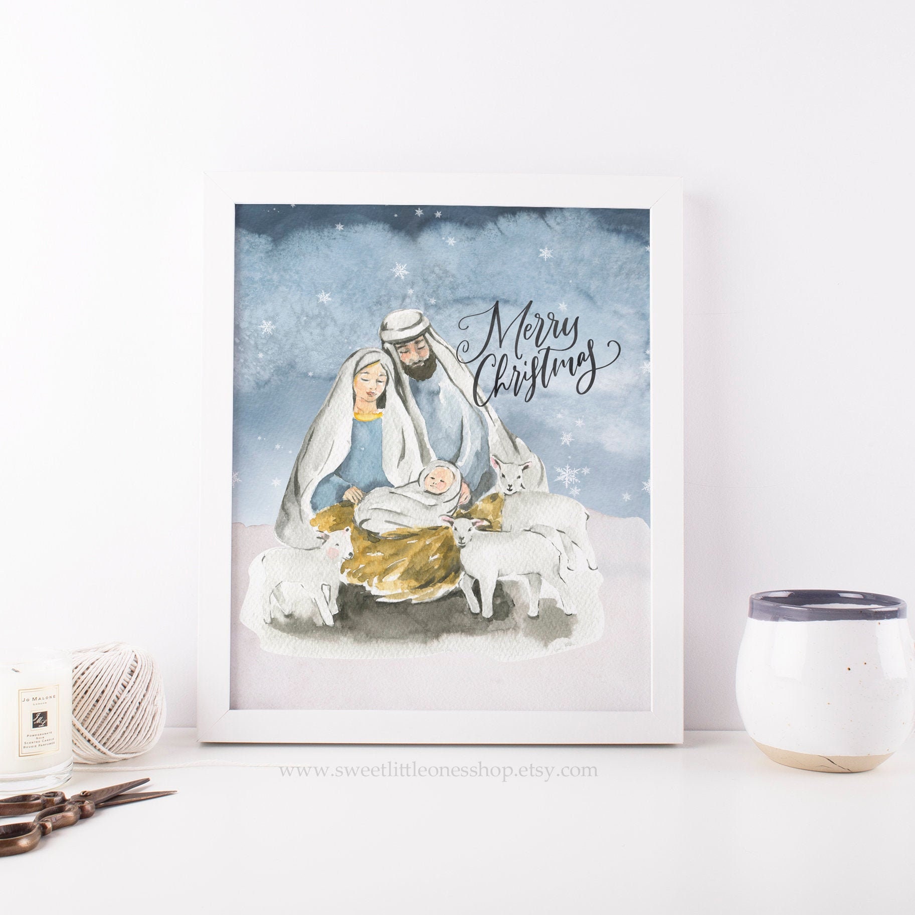 Snowy Christmas Nativity Scene Printable Art Merry Christmas | Etsy