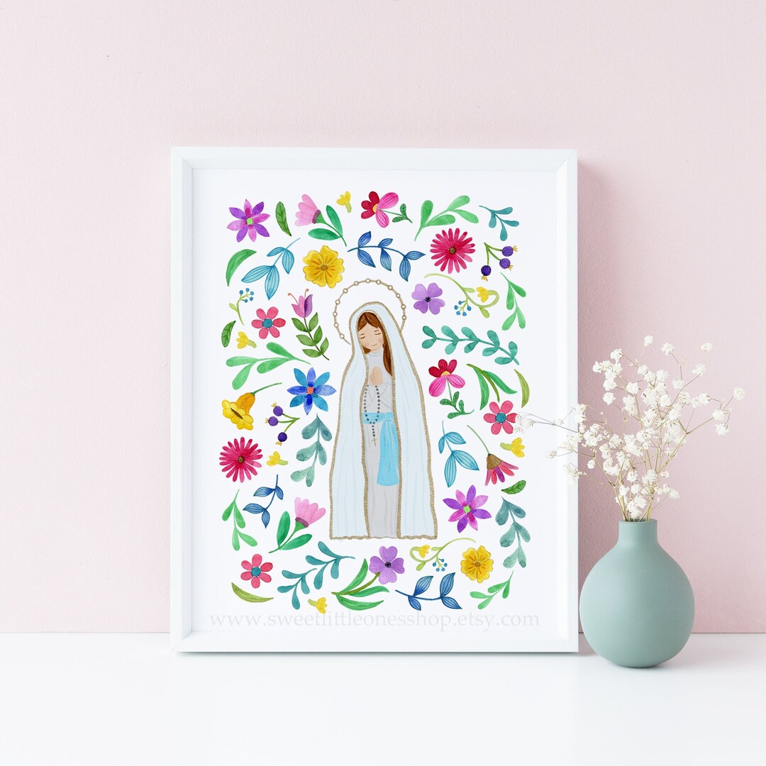 Floral Our Lady of Lourdes Printable Wall Art Our Lady of Lourdes ...