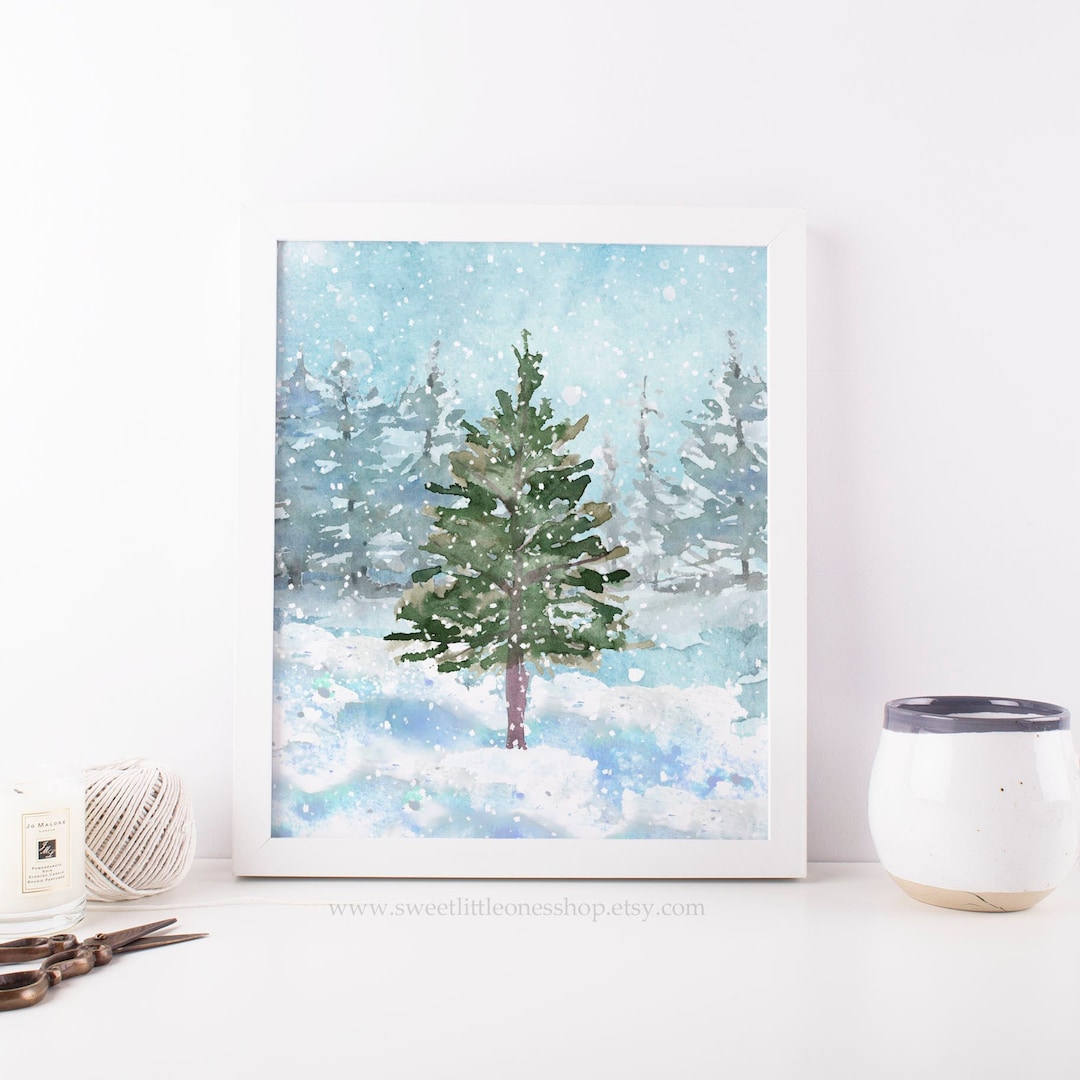 Snowy Christmas Tree Printable Wall Art Christmas Print Christmas Tree ...