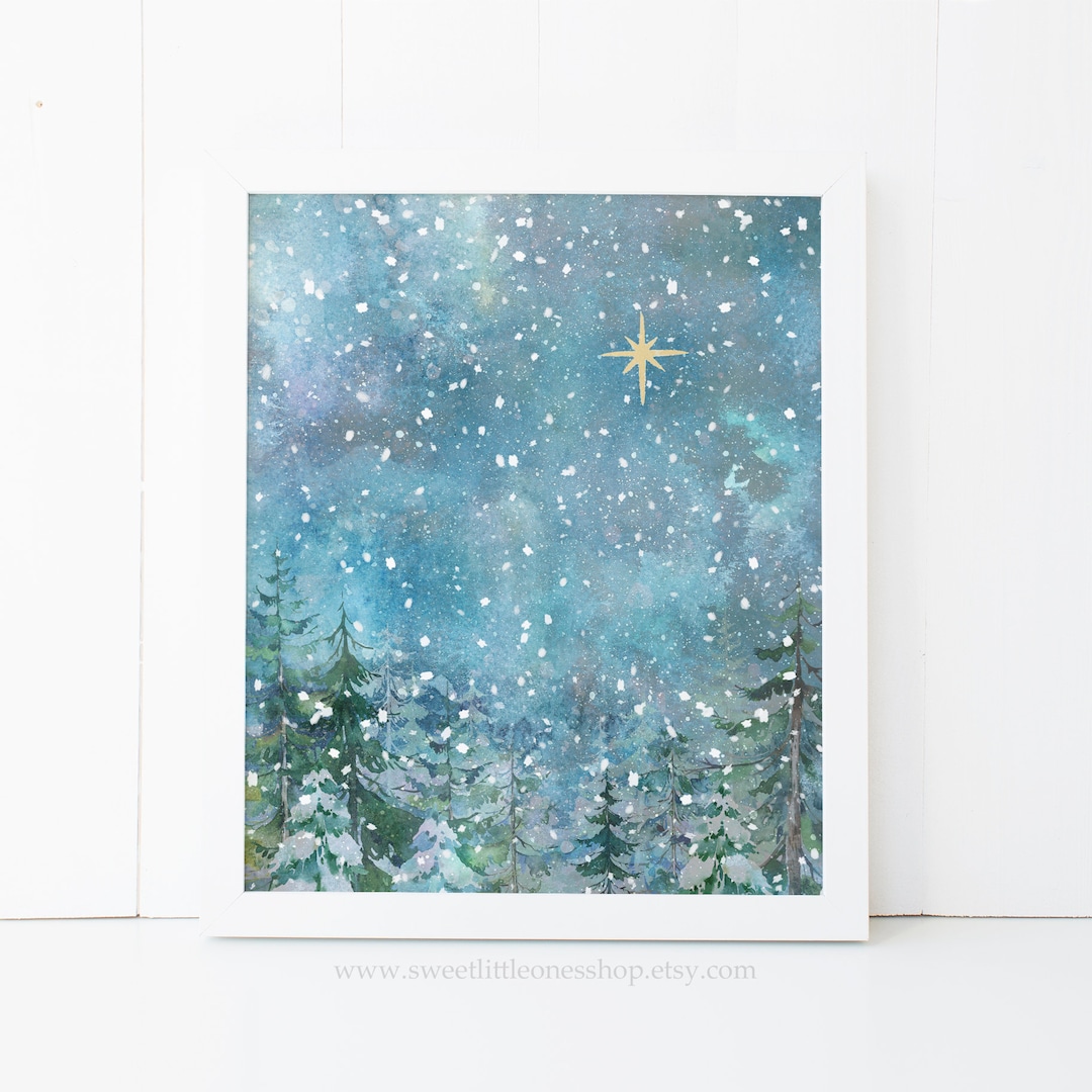 Snowy Christmas Night Printable Wall Art Christmas Print Christmas Star ...