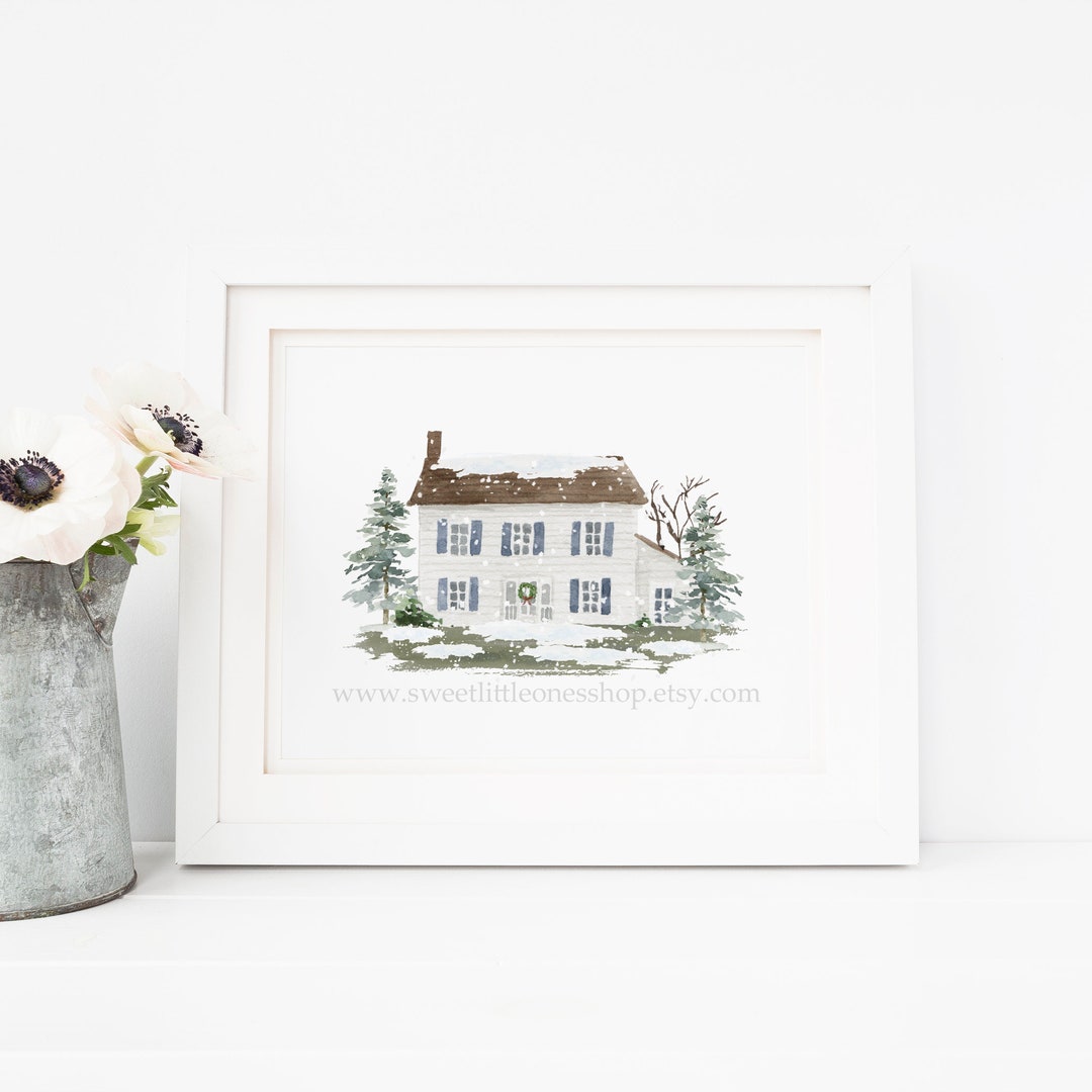 House in the Snow Printable Wall Art Christmas Decor Christmas Print ...