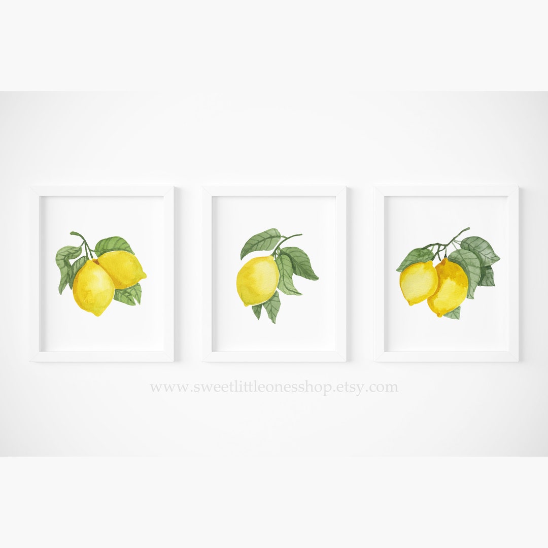 Set of 3 Watercolor Lemons Kitchen Printable Art Watercolor Lemon ...