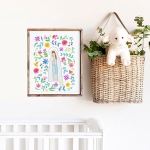 Floral Our Lady of Lourdes Printable Wall Art Our Lady of Lourdes ...