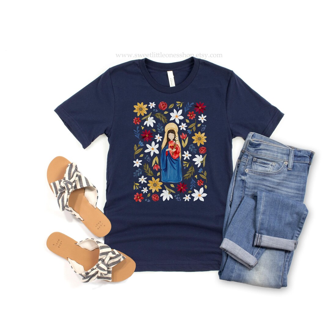 Immaculate Heart of Mary Shirt Floral Catholic Tshirt Catholic ...