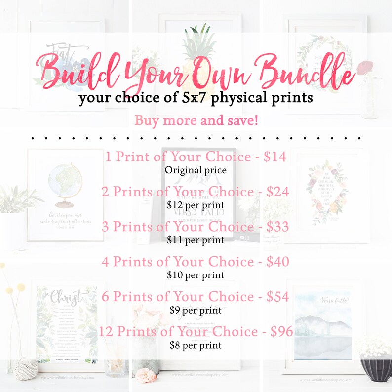 5x7 Build Your Own Bundle Wall Print Set Choose Your Prints | Etsy