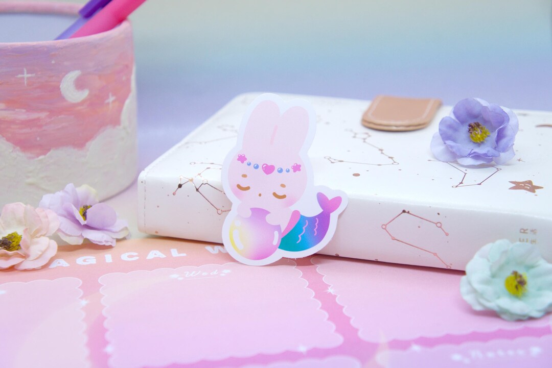 Momo the Merbunny Rabbit Die Cut Stickers | Under the Sea Mermaid ...
