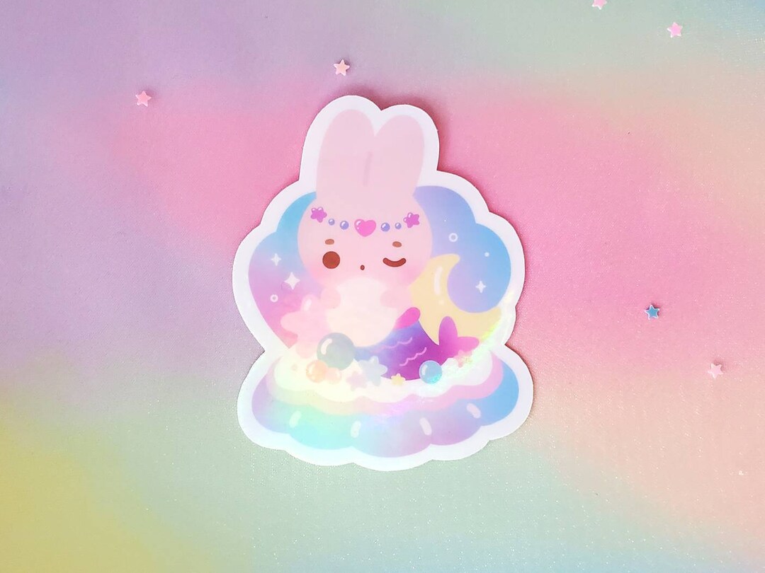 Momo the Merbunny Rabbit on Seashell Die Cut Stickers Little Bunny ...