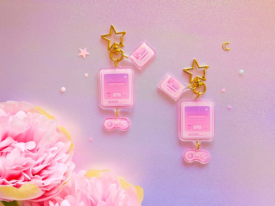 SNES Acrylic Keyring | Nintendo SNES Gamer Girl Key Charm | Classic Old ...