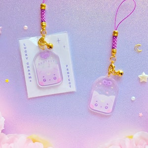 Pastel Omamori Acrylic Charms With Mini Bell | Pink Love Omamori ...