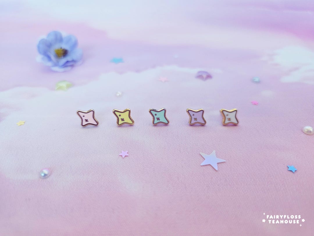 Cute Celestial 4 Point Sparkle Star Mini Enamel Pin | Purple Green Pink ...