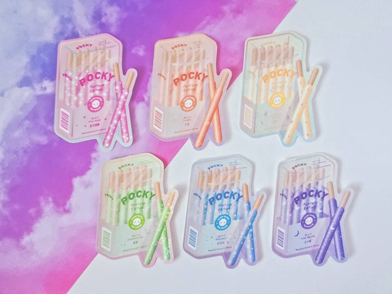 Pantone Pocky Glossy Sparkle Die Cut Water-resistant Stickers, Japanese ...