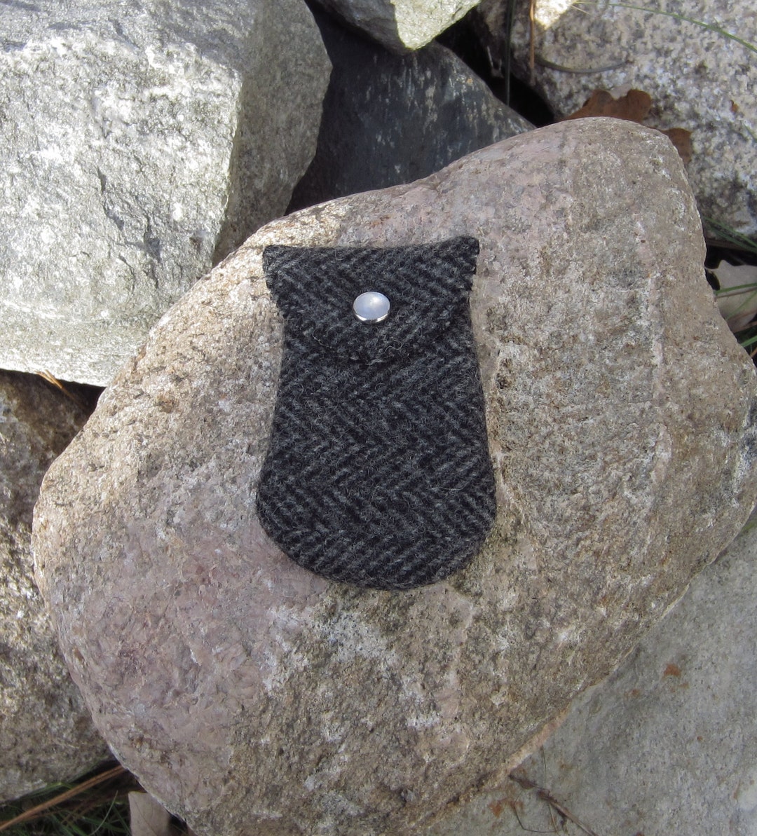 Handmade Gray Herringbone Mini Wool Bag - Small Pouch With Pearl Snap ...